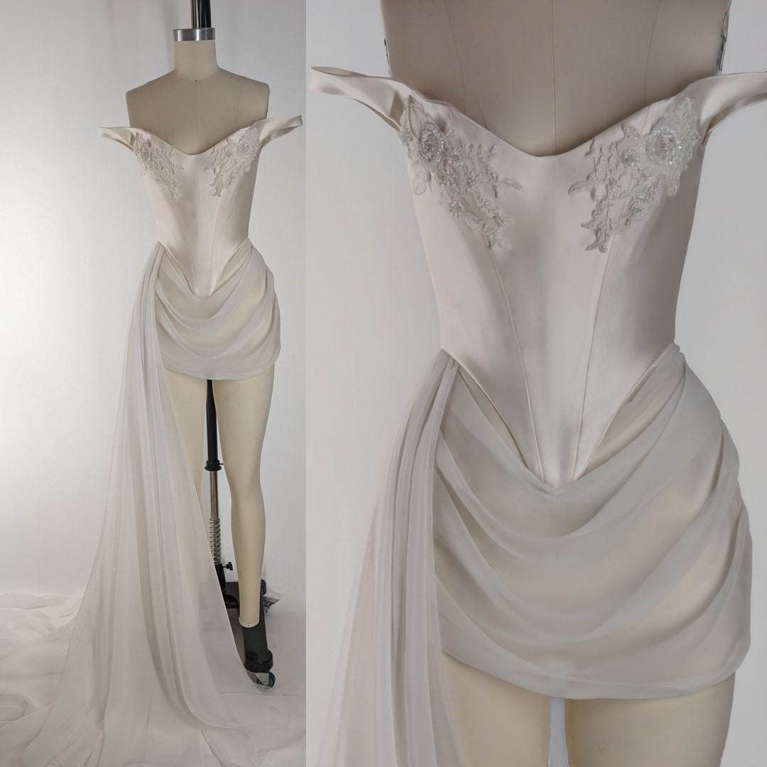 PREORDER off White Basque Waist off Shoulder Sleeve Corset Embroidered ...