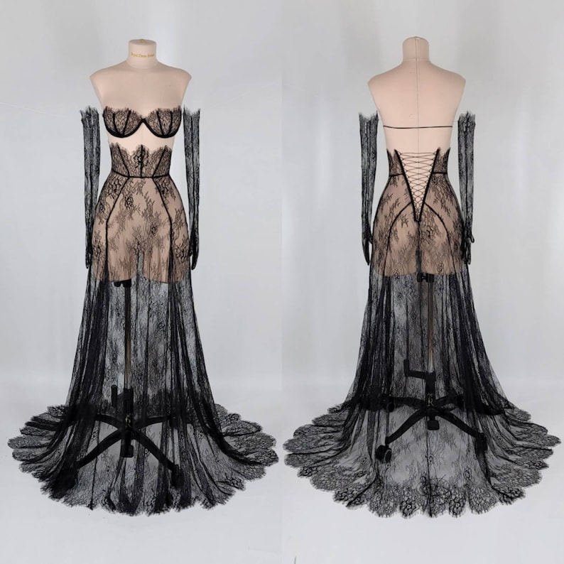 Pre-order Custom Floor Length Black Bra Corset Skirt Sheer - Etsy