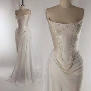GIL | Pre-order Handmade Draped Pearl off White Chiffon Sheer Mesh Silk ...