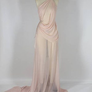 PRE-ORDER Handmade Draped Blush Pink Chiffon Sheer Mesh High Slit ...