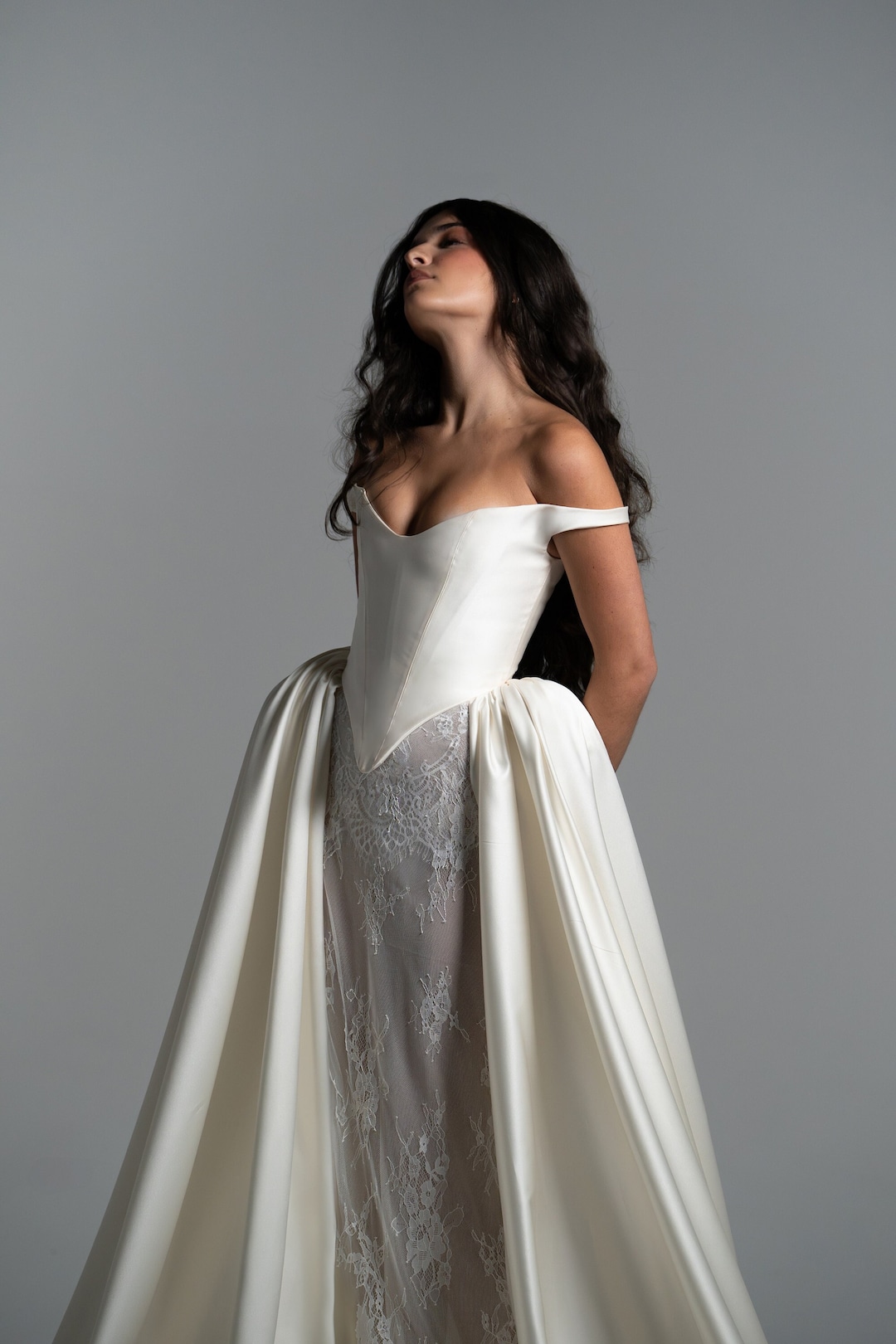 ANGELINA | Pre-order Custom Duchess Silk Chantilly Lace Basque Waist ...