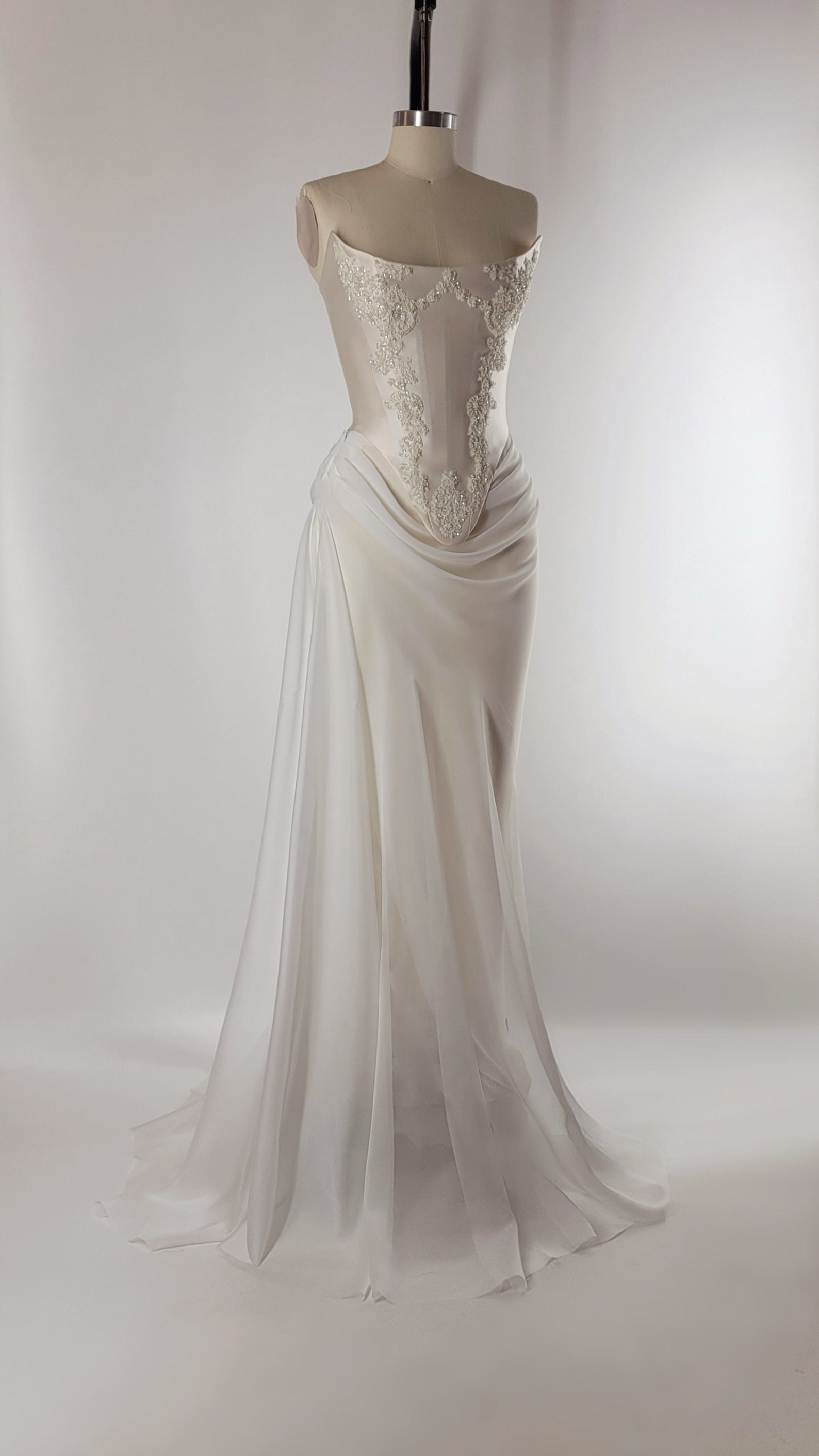 GIL | Pre-order Handmade Draped Pearl off White Chiffon Sheer Mesh Silk ...