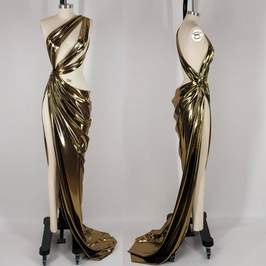 PRE-ORDER Custom Liquid Gold Metal Draped Metallic Asymmetrical One ...
