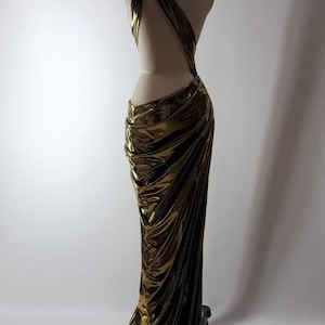 MEL | Pre-order Custom Liquid Gold Metal Draped Metallic Asymmetrical ...