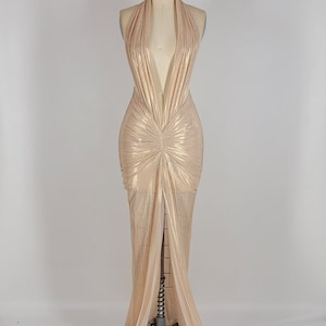 PRE-ORDER Custom Gold Champagne Metallic Sheer Stretch Mesh Halter Toga ...