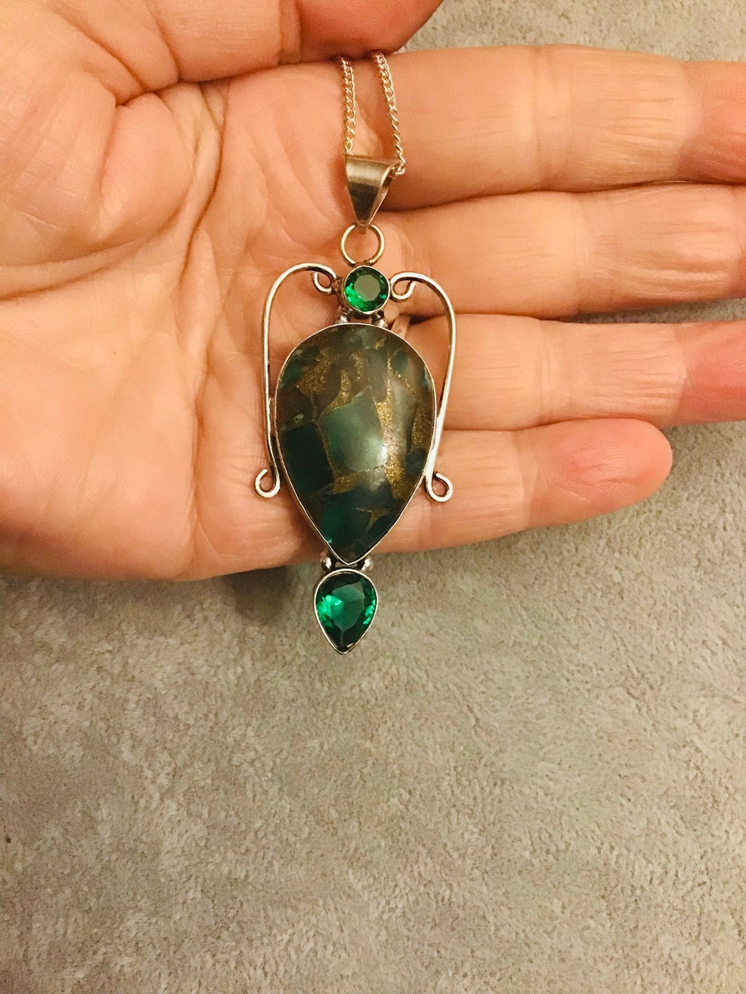 Copper Malachite With Manmade Deep Green Crystals 925 Silver - Etsy