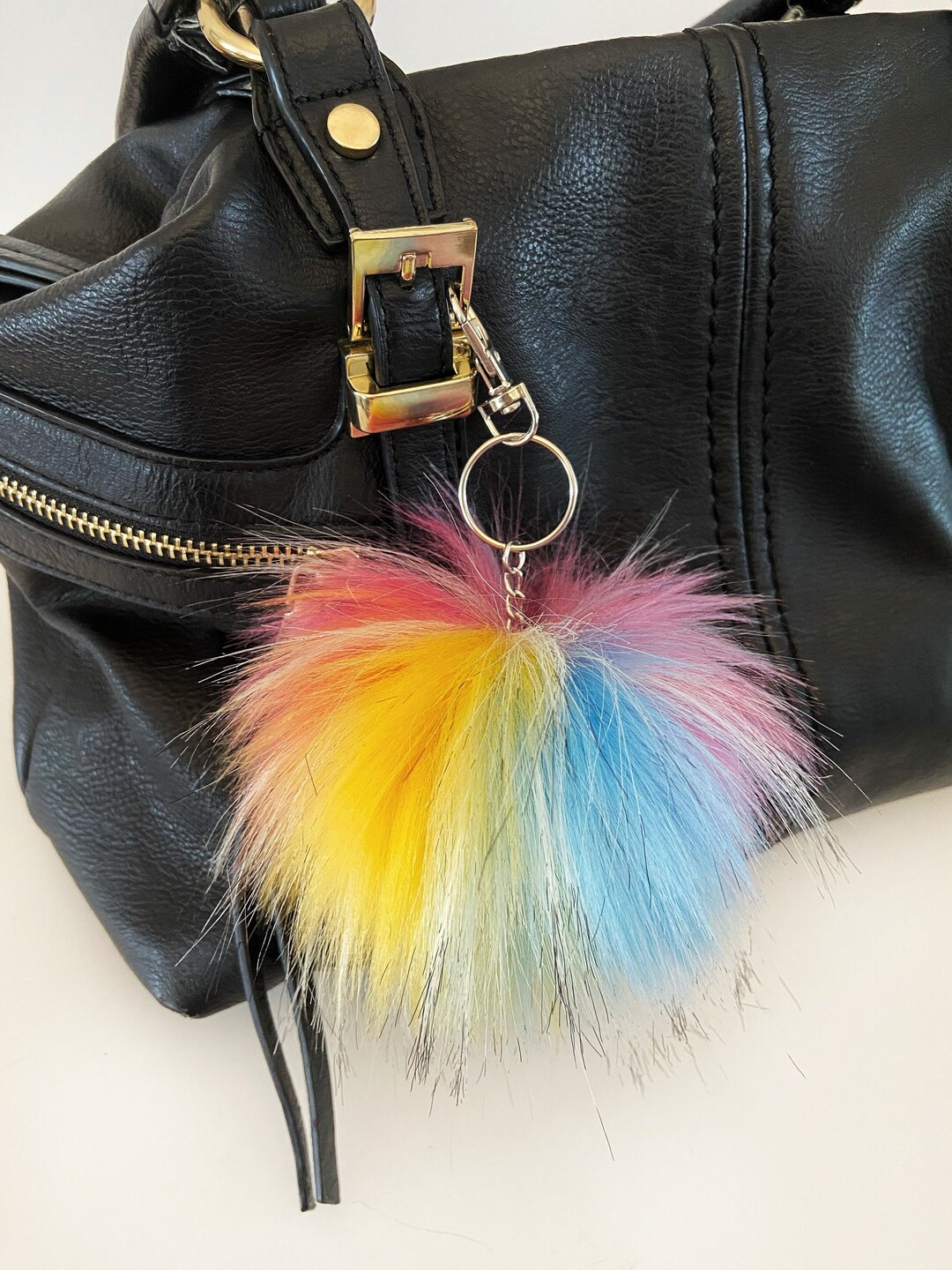 Faux Fur Pom Pom Keychains in Vibrant Colors for Bags and Luggage ...
