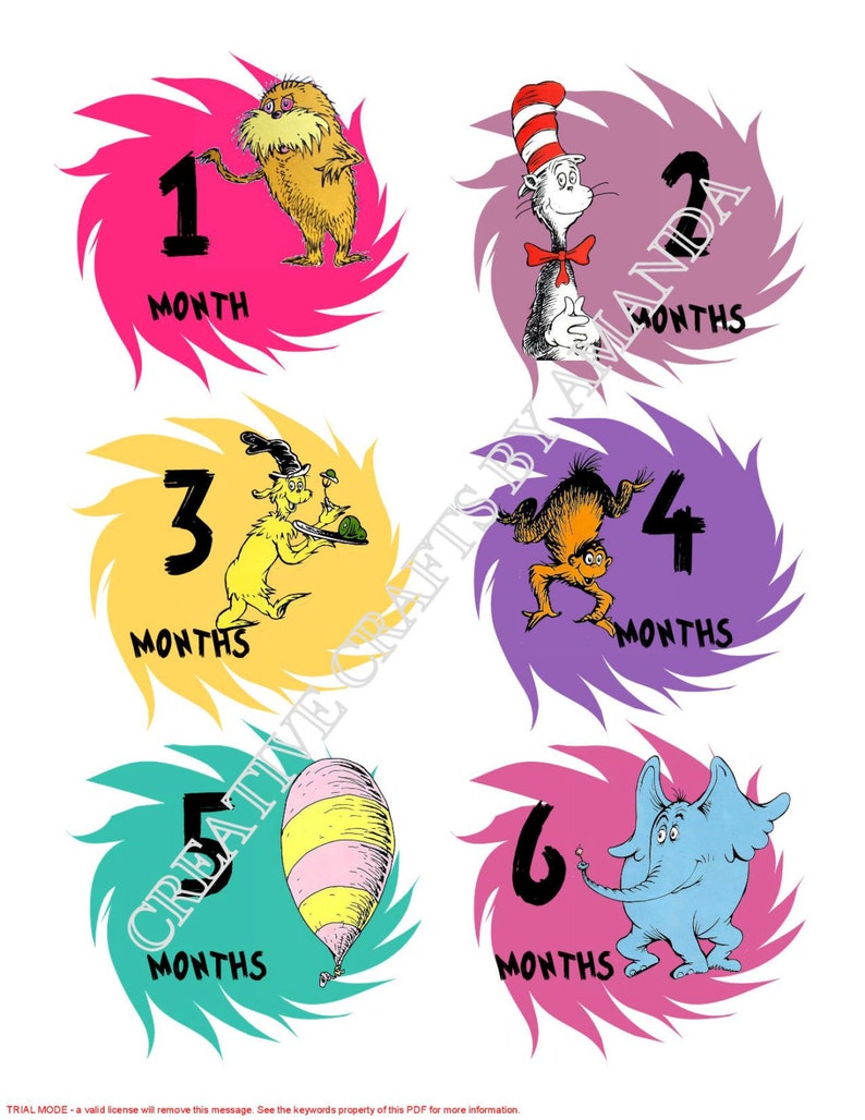 Printable Monthly Iron on Transfer~ Dr. Seuss Girl Collection~instant ...