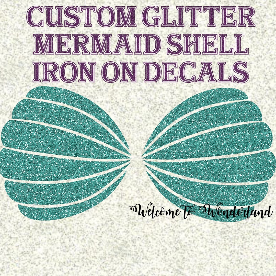 DIY Ariel Mermaid Sea Shell Bra Decal, Iron on Glitter Seashell Bra ...