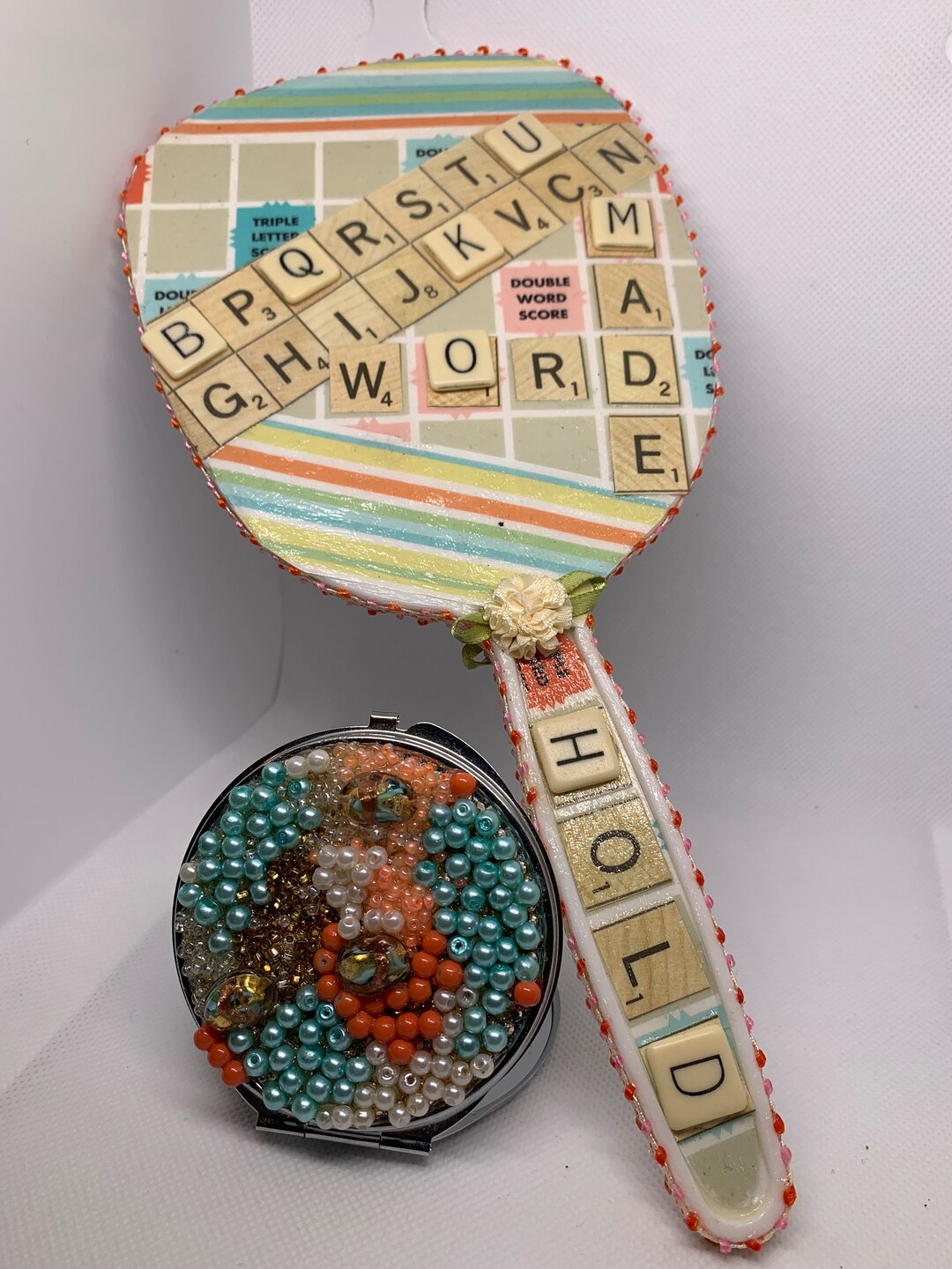 Scrabble Inspired Hand Held Mirror. Embellished With Tiles, Scrabble ...