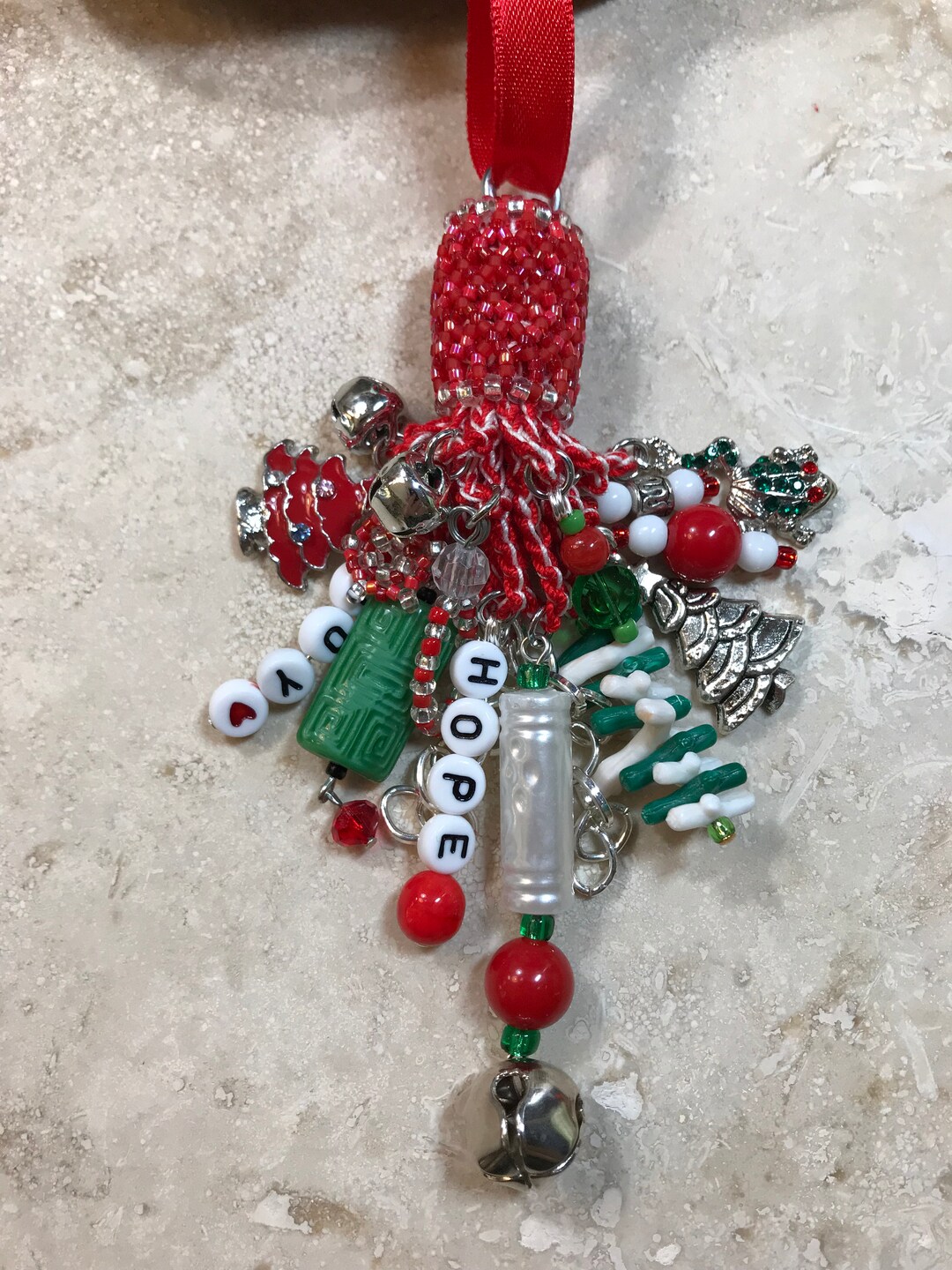 Beaded Ornament Tassel - Candy Cane With Hope and Joy - Red, White ...