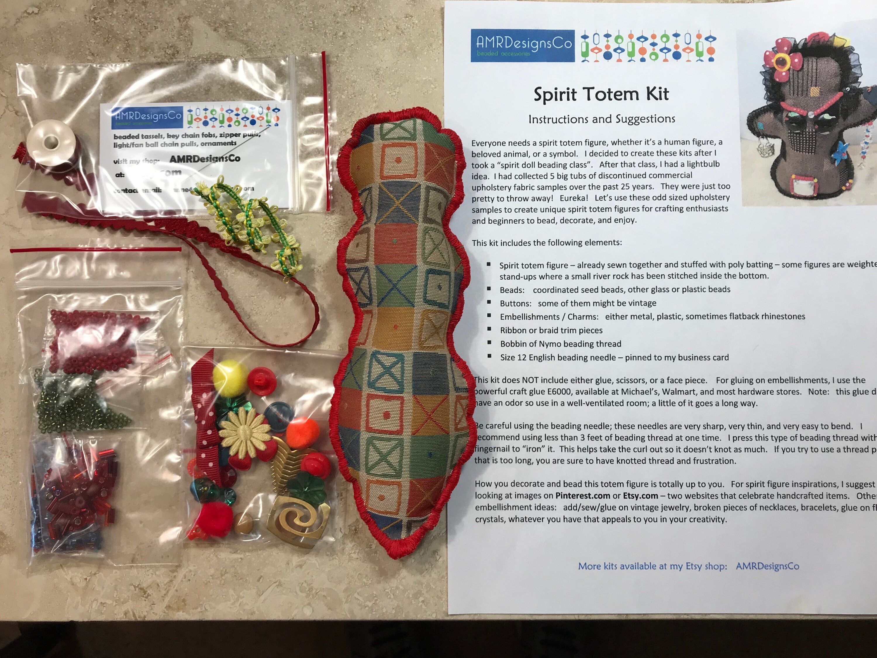 Spirit Totem Kit - Red Checkers Goddess - DIY Totem Doll, Figure to ...