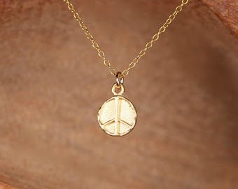Gold peace sign necklace circle necklace stamped disc | Etsy
