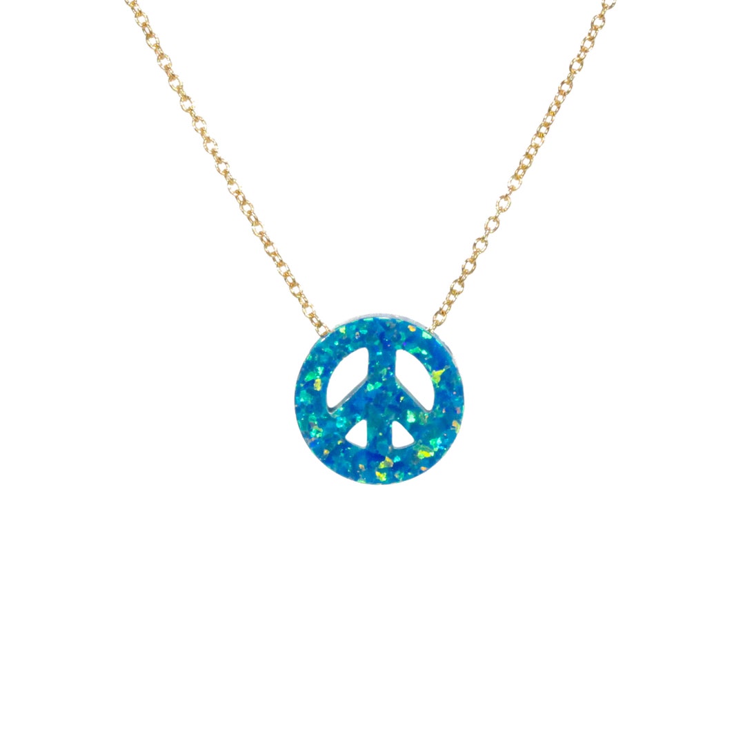 Aqua Opal Peace Sign Necklace: 14k Gold Filled Pendant - Etsy