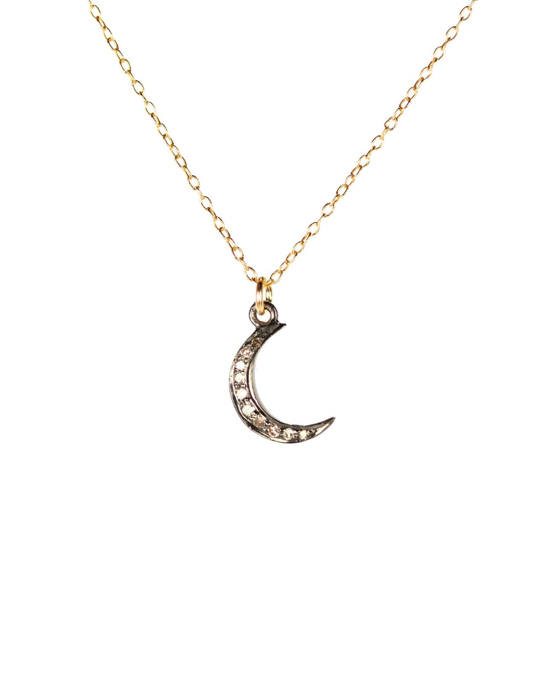 Diamond Moon Necklace, Pave Diamond Necklace, Diamond Charm, Tiny ...