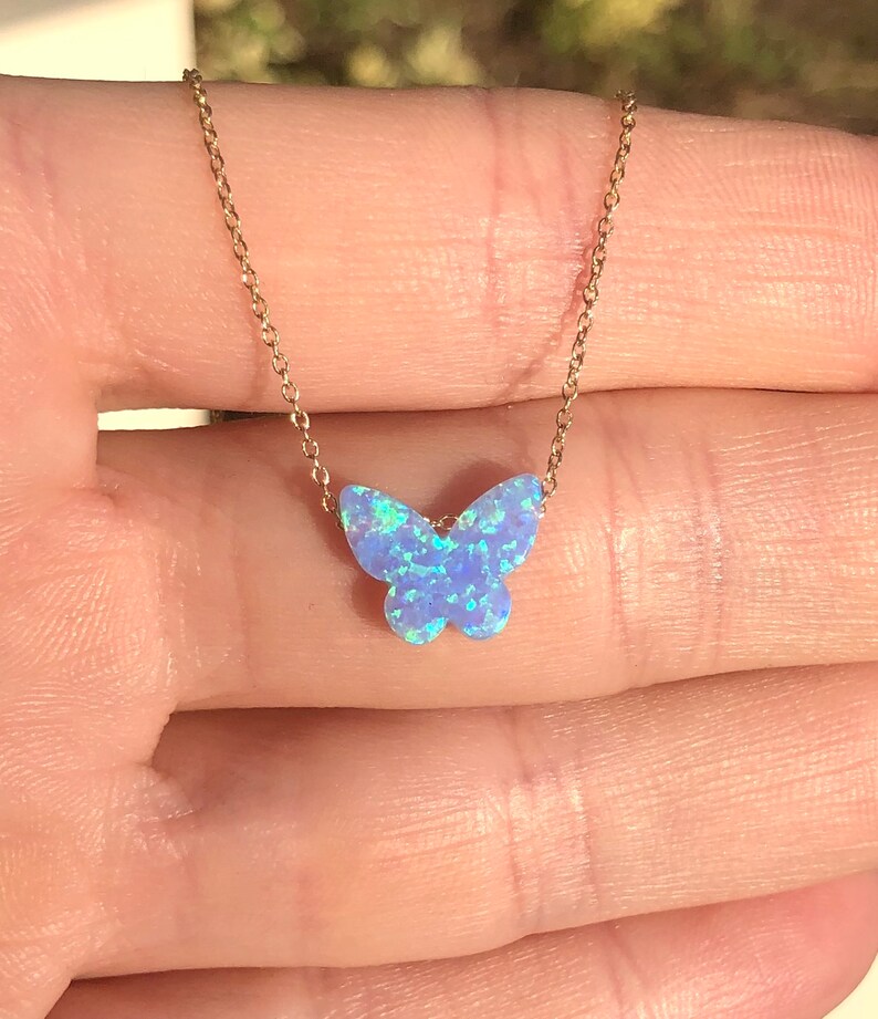 Blue Butterfly Necklace Opal Butterfly Pendant Monarch - Etsy
