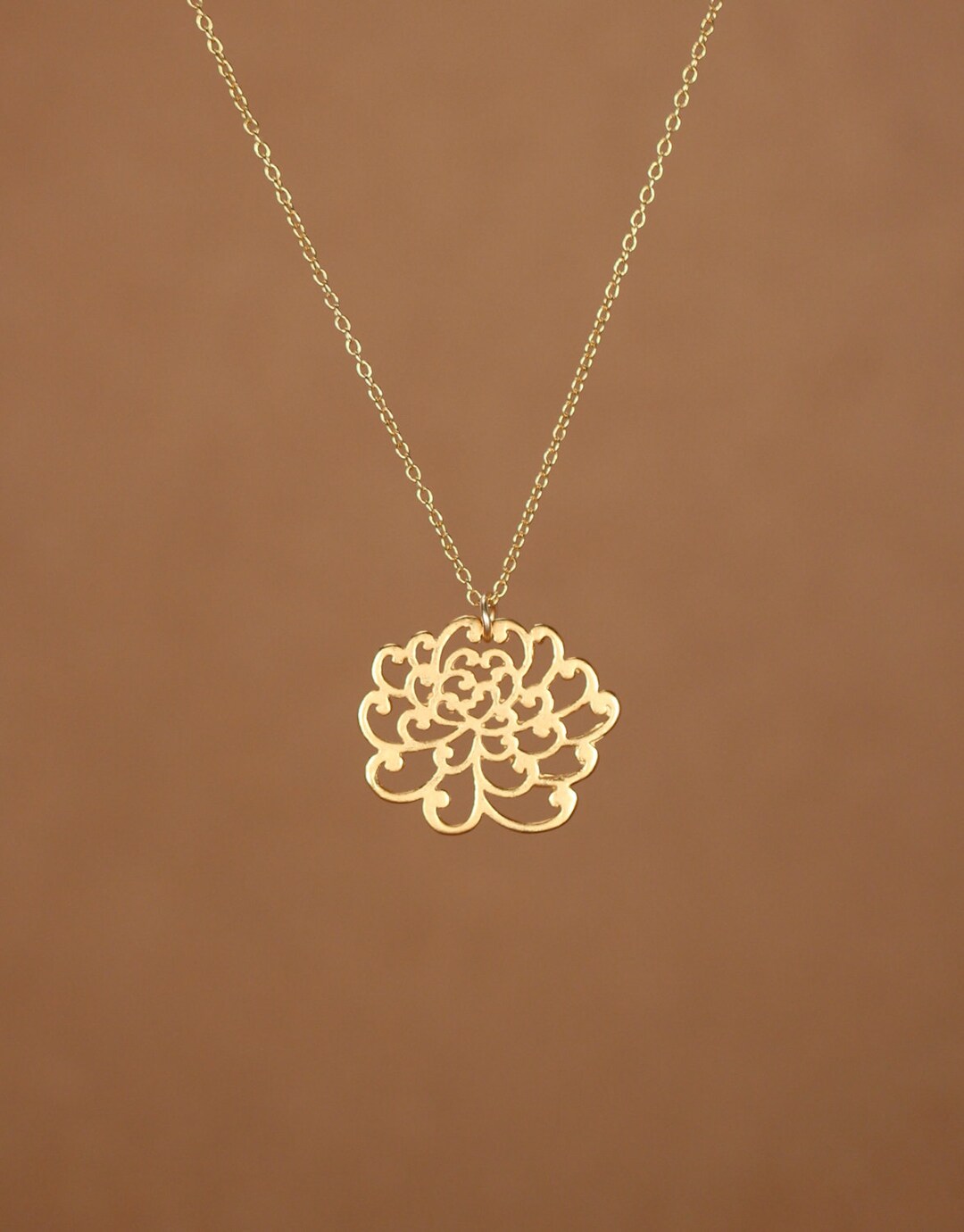 Lotus Necklace, Gold Lotus Flower Pendant, Peony Flower Jewelry, Dainty ...