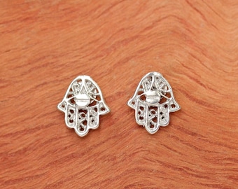 White Gold Hamsa Earrings Diamond Hamsa Earrings Hamsa Stud - Etsy