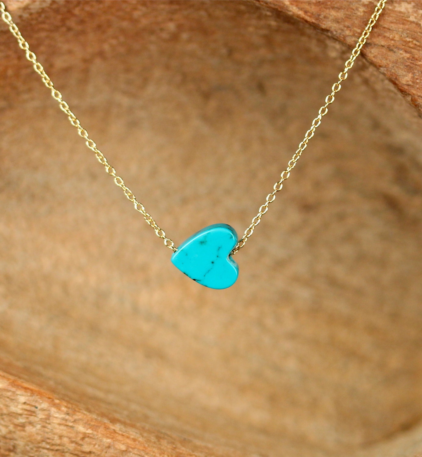 Turquoise Heart Necklace Love Necklace Heart Jewelry A Genuine Turquoise Heart On A 14k