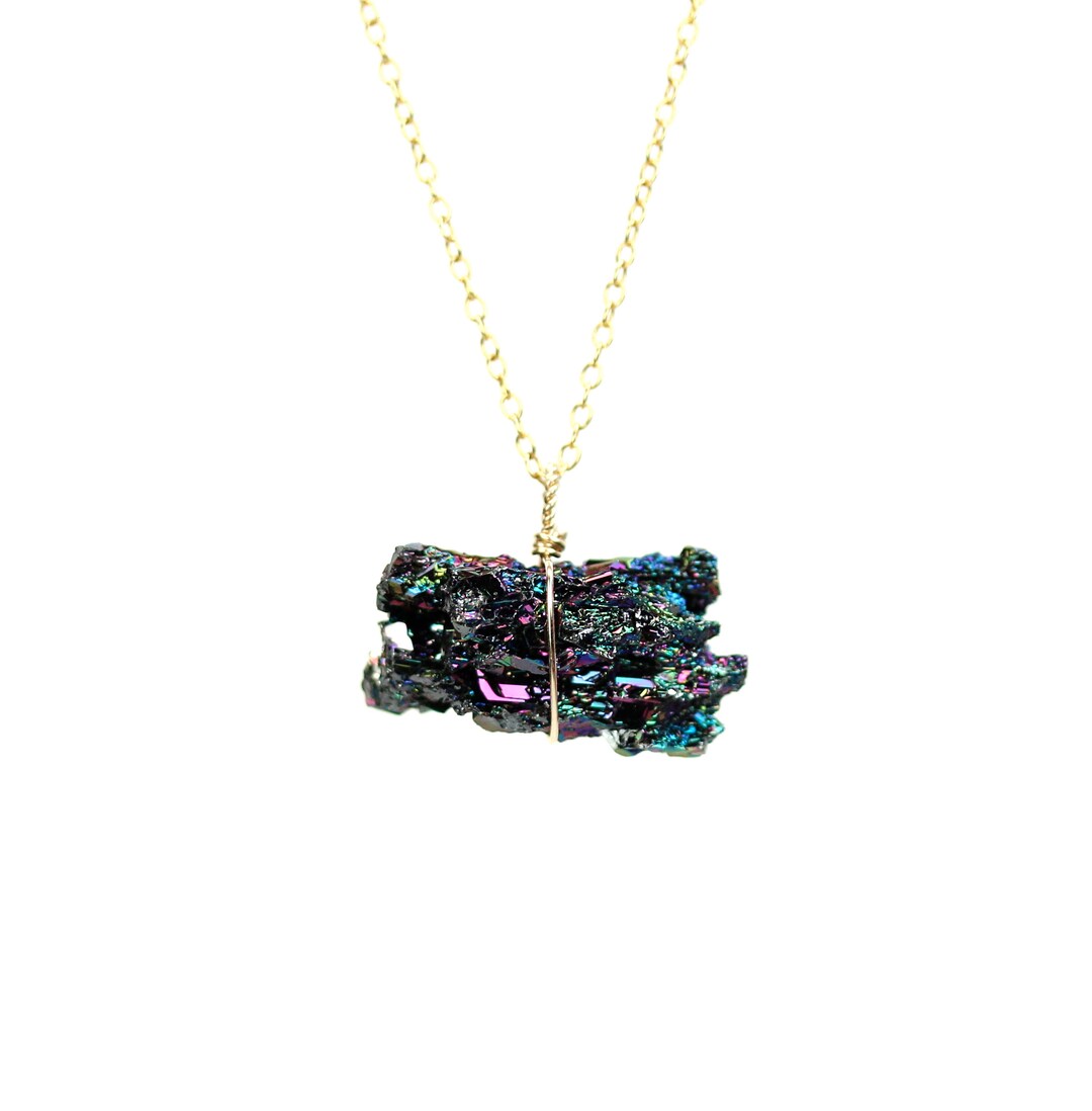 Carborundum Necklace - Raw Crystal Necklace - Rainbow Crystal Necklace ...