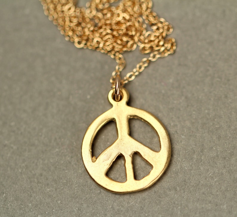 Gold Peace Sign Necklace - Peace Necklace - Delicate and Dainty - a 14k ...