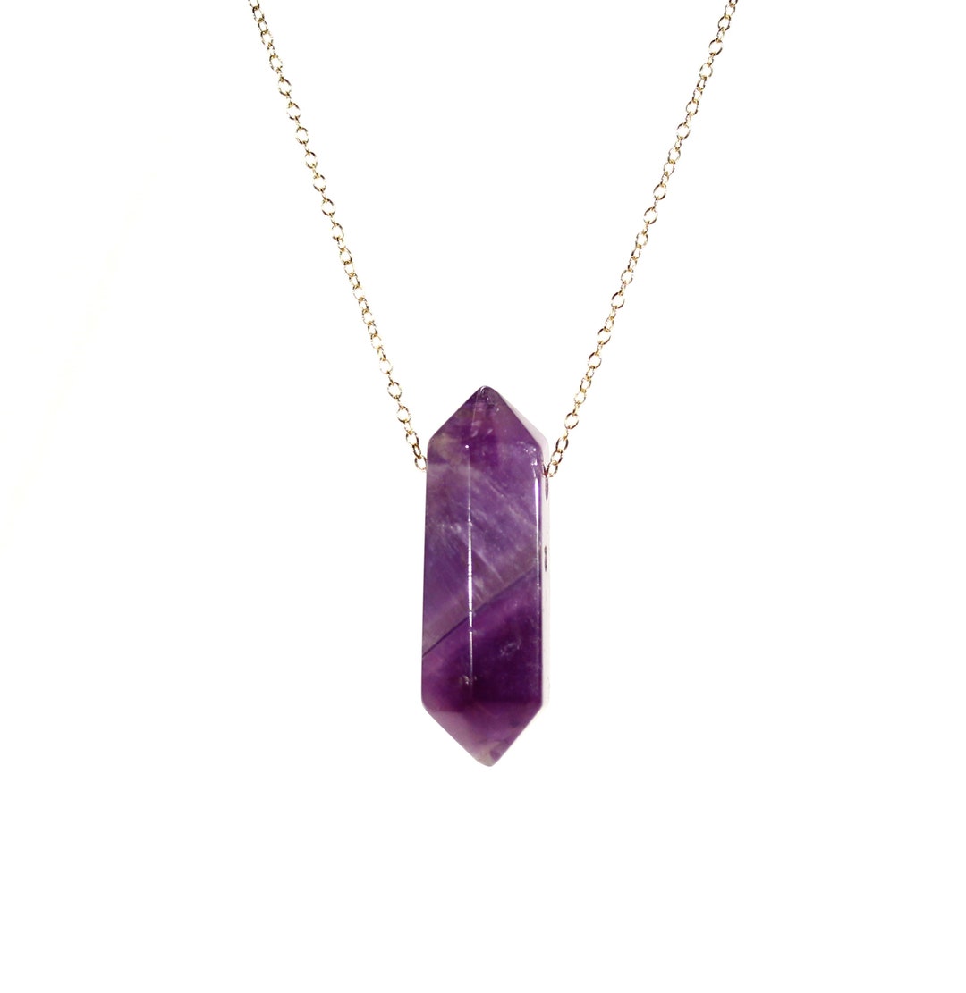 Amethyst Pendulum Necklace: Purple Crystal Point Pendant, February ...