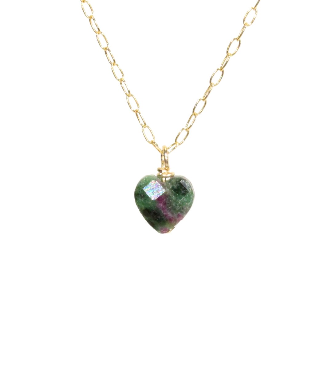Ruby Zoisite Heart, 14k Gold Filled Heart Necklace, Green Heart Pendant ...