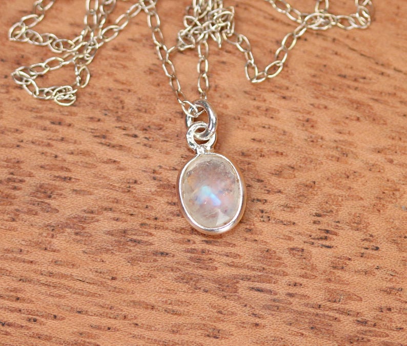 Silver Moonstone Necklace Tiny Moonstone Crystal Necklace - Etsy