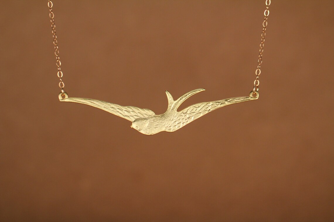 Flying Bird Necklace Wings Necklace Gold Bird Necklace | Etsy