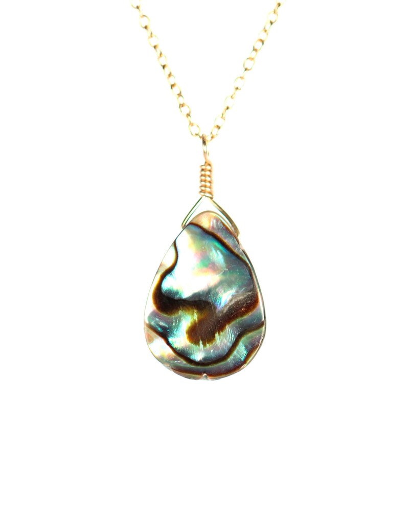 Abalone Necklace: Rainbow Sea Shell Teardrop Pendant, 14k Gold Filled ...