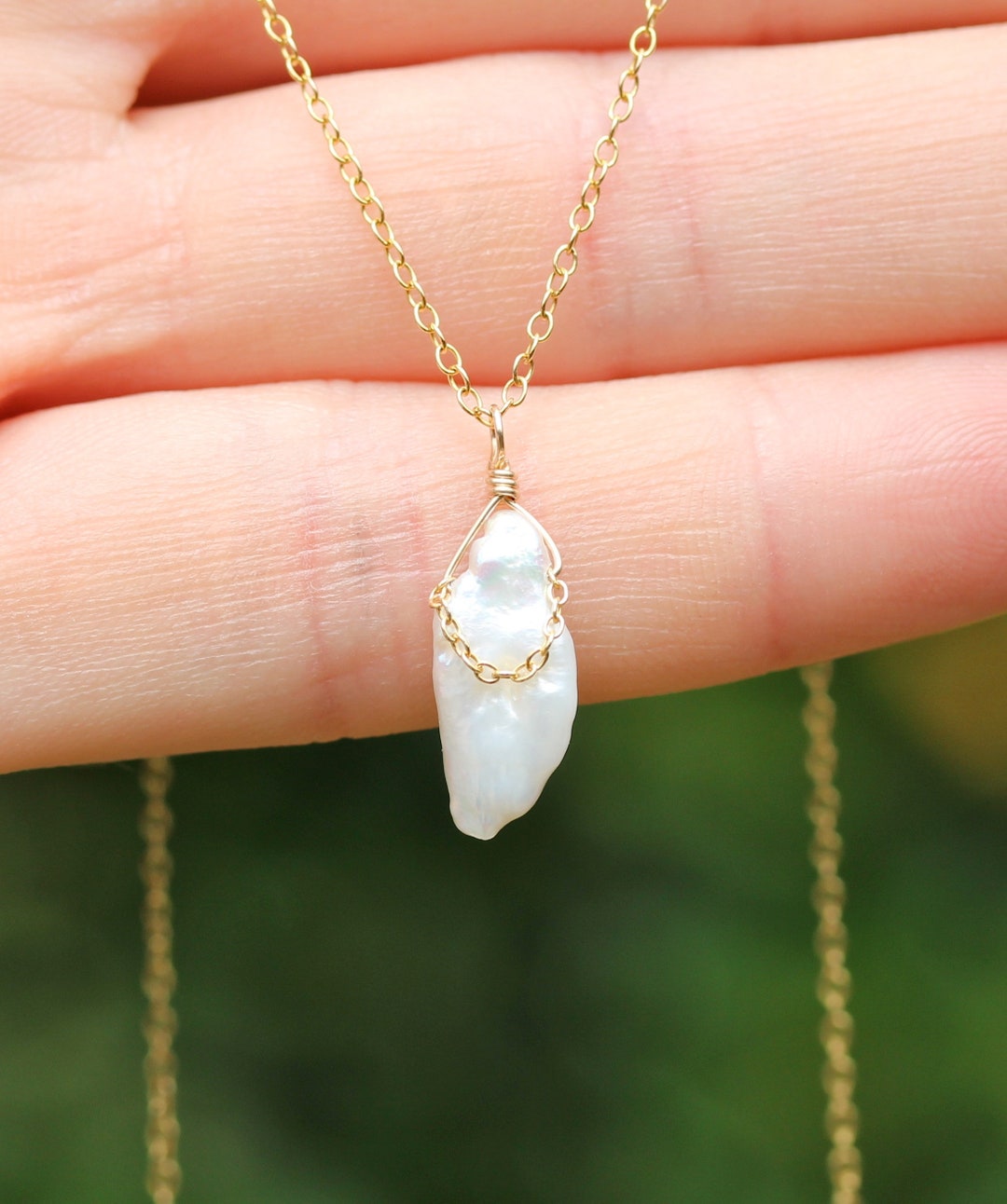Freshwater Pearl Necklace: 14k Gold Filled Chain, Bridal Jewelry, Beach ...