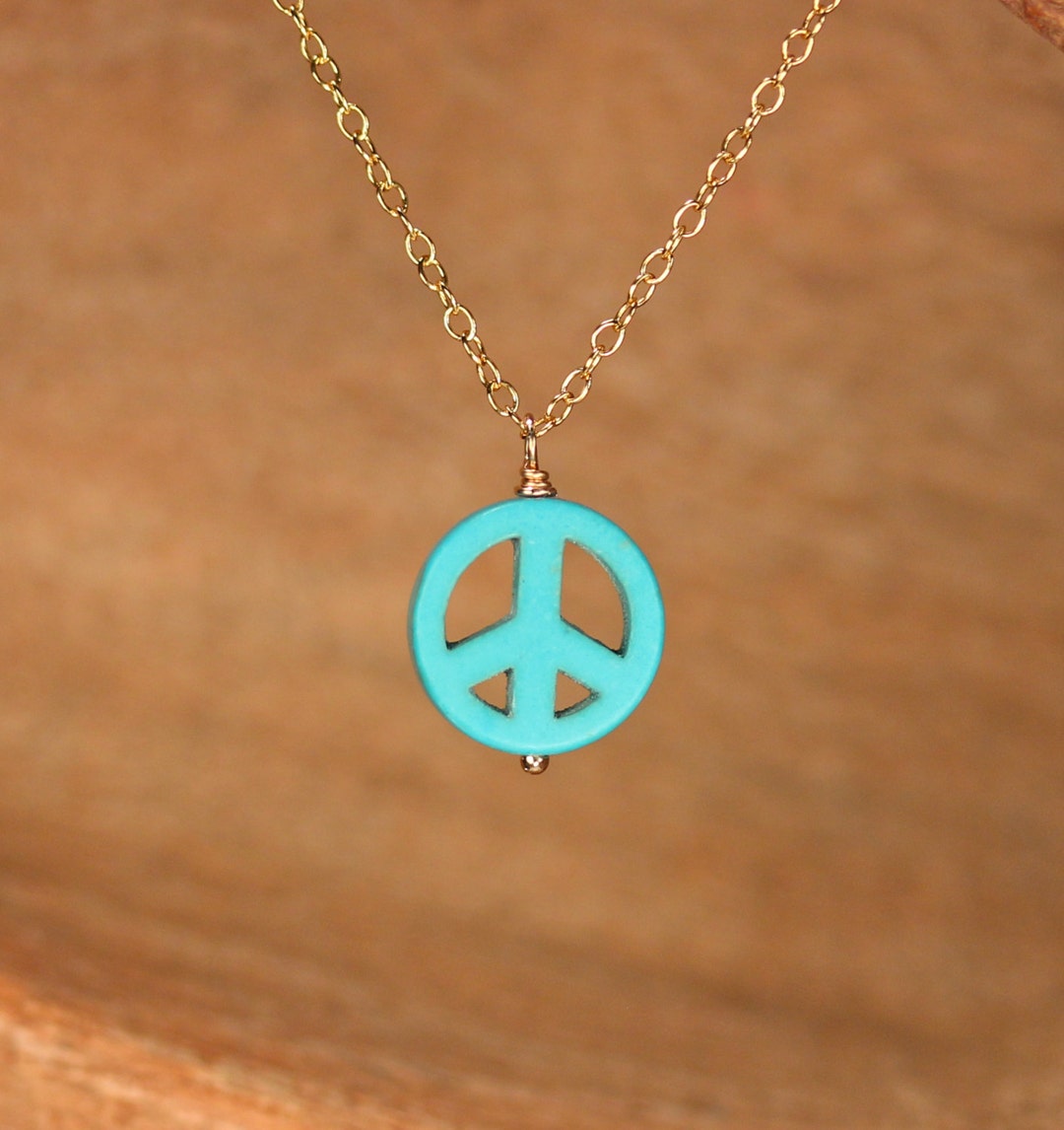 Peace Sign Necklace, Peace Symbol Pendant, Turquoise Necklace, Keep the ...