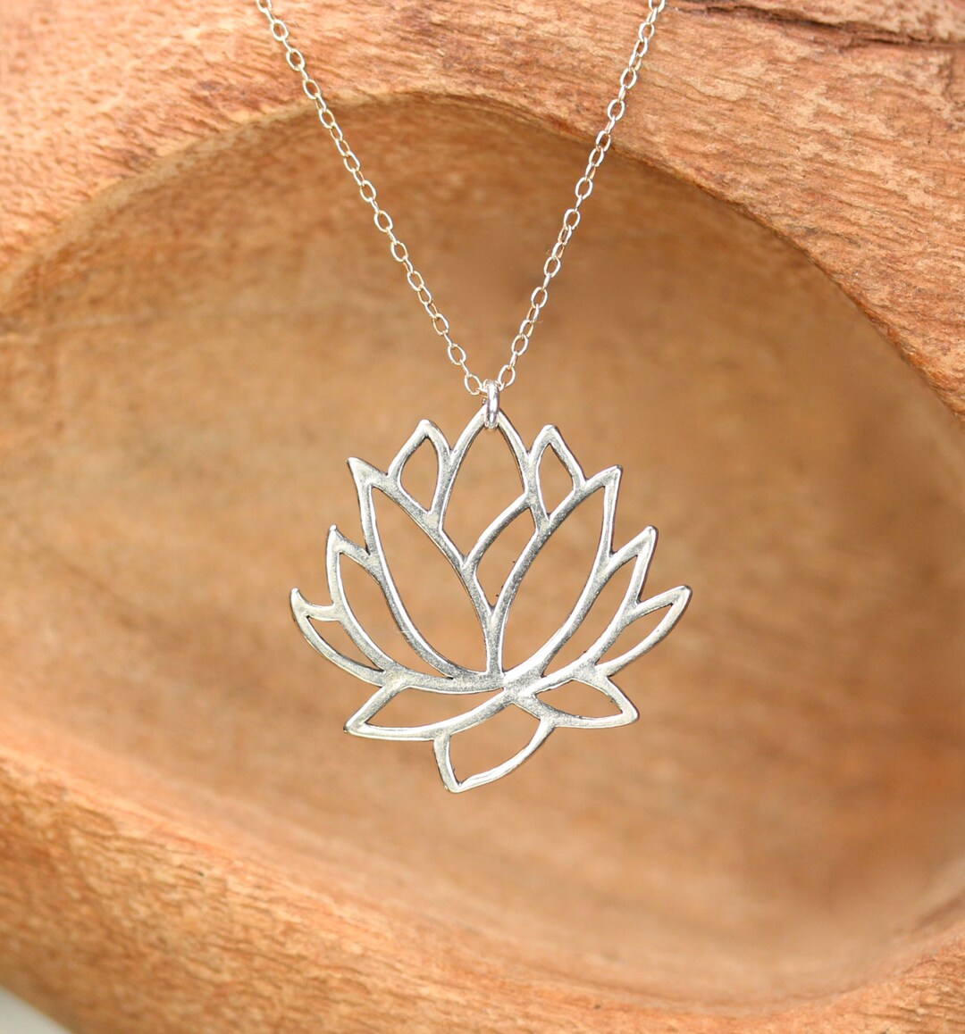 Silver Lotus Necklace - Sterling Silver Lotus Jewelry - Blooming Flower ...