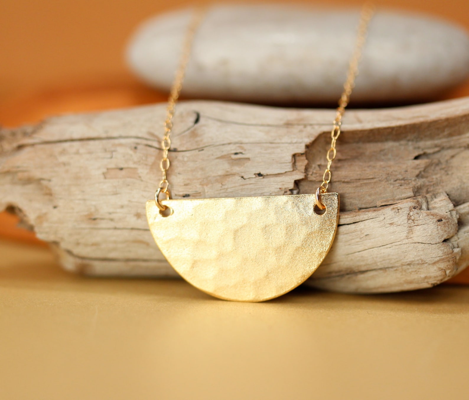 Half Circle Necklace, Gold Disc Necklace, Half Moon Necklace ...