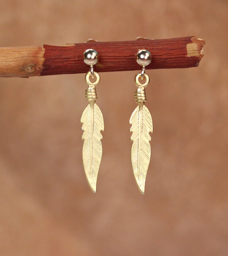 Gold Feather Earrings: Bohemian Bird Wing Studs, 14K Gold Filled Posts ...