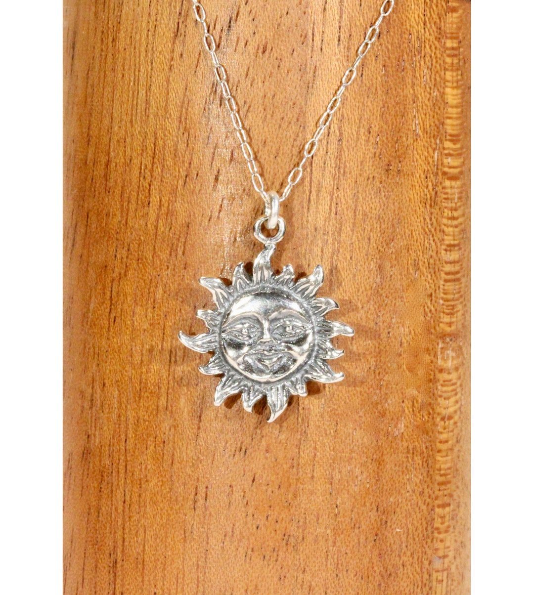 Smiling Sun Necklace, Sterling Silver Sun Pendant, Happy Sun Face ...