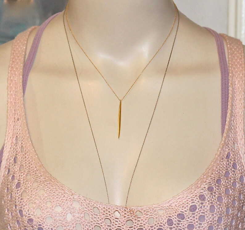 Gold Spike Necklace Spike Necklace Minimal Jewelry Long - Etsy