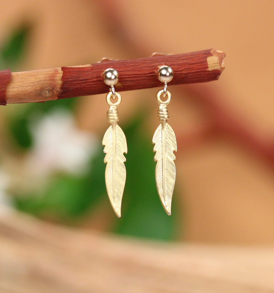 Gold Feather Earrings: Bohemian Bird Wing Studs, 14K Gold Filled Posts ...