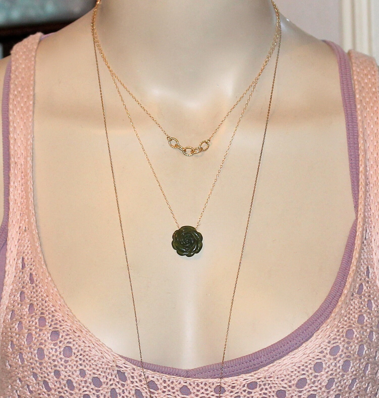 Jade rose necklace - stone rose - jade flower necklace - nature - jade ...