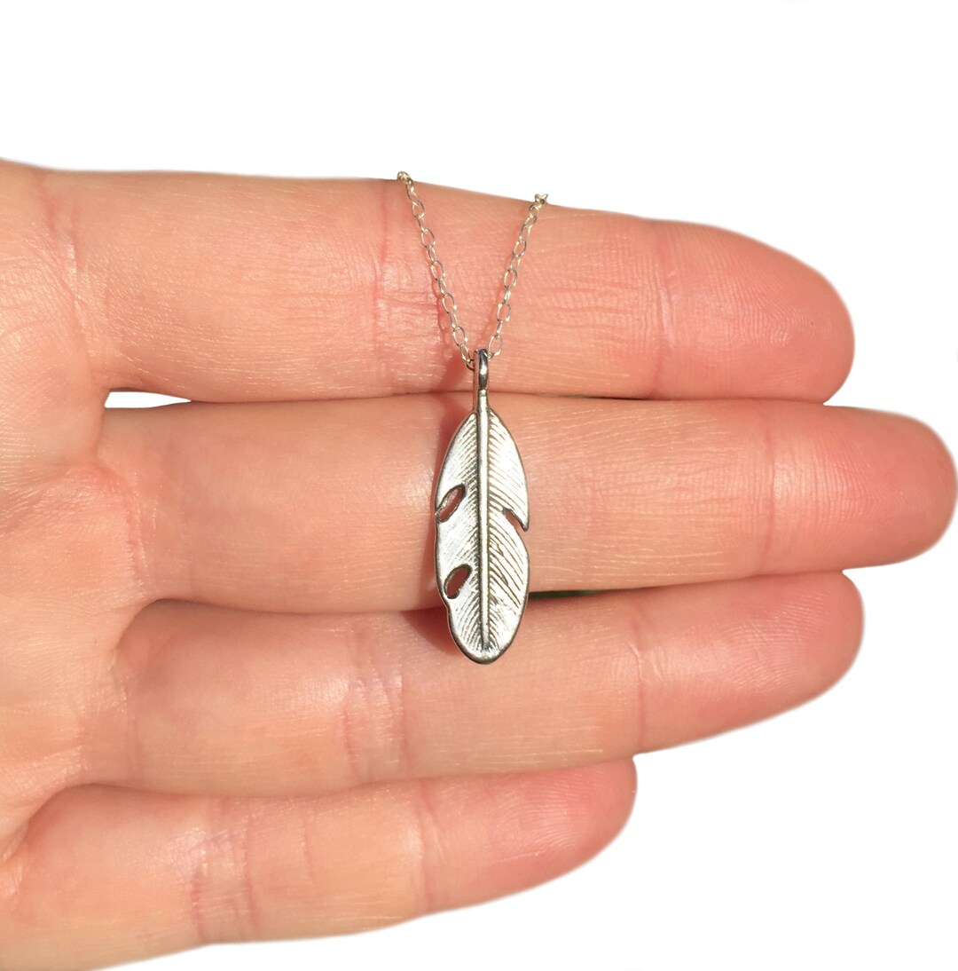 Feather Necklace in Sterling Silver, Boho Necklace, Long Feather ...