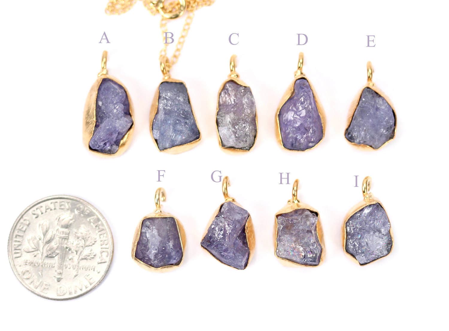 Tanzanite necklace - purple crystal necklace - A gold bezel set raw ...