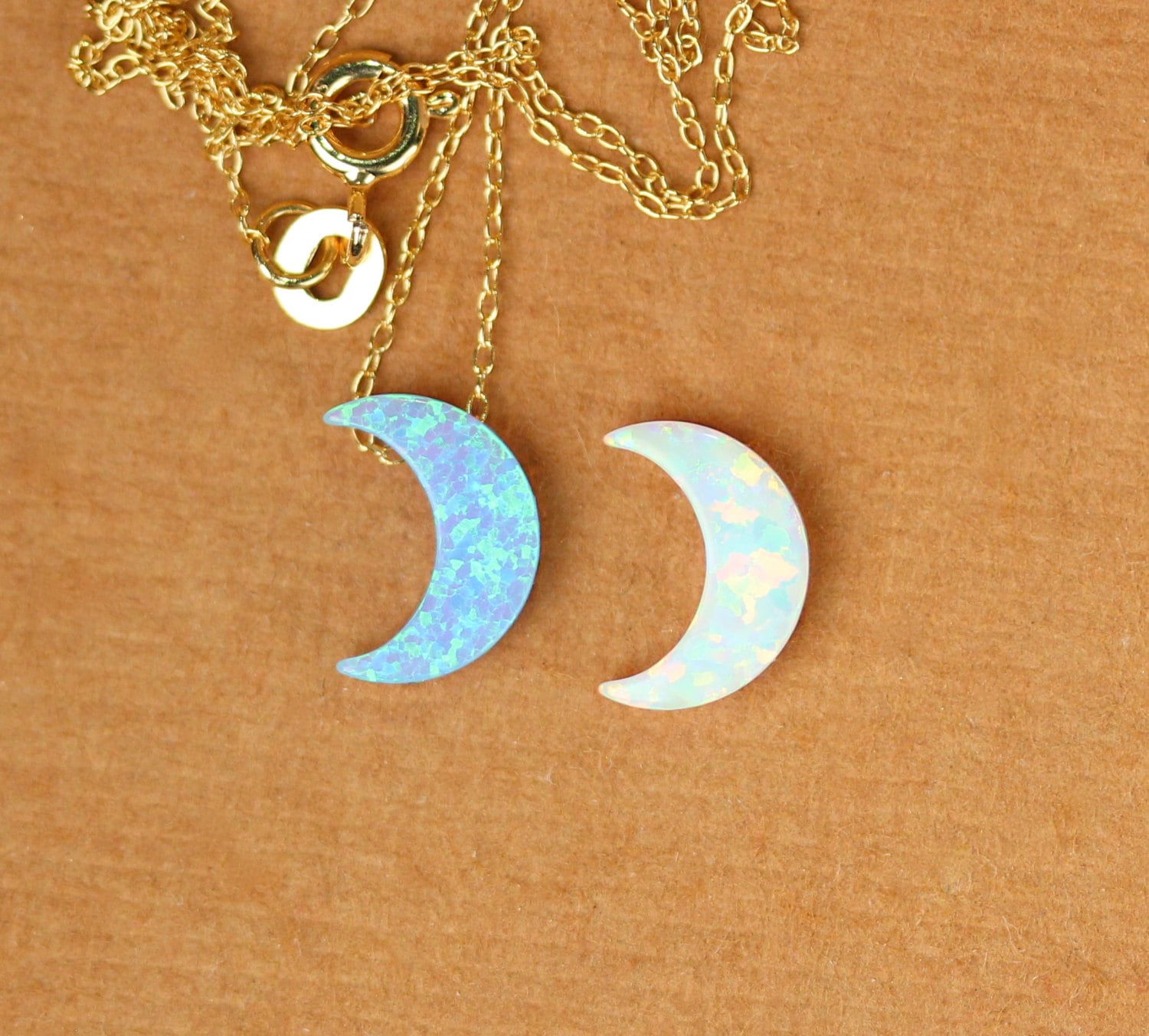 Moon necklace - opal moon necklace - crescent moon necklace - a half ...