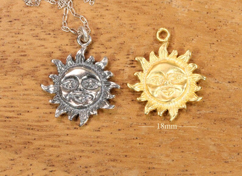 Smiling Sun Necklace, Sterling Silver Sun Pendant, Happy Sun Face ...