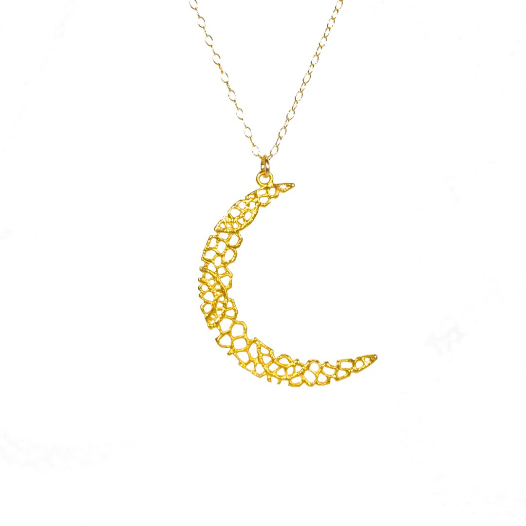 Filigree Crescent Moon Necklace: Celestial Pendant, 14k Gold Filled ...