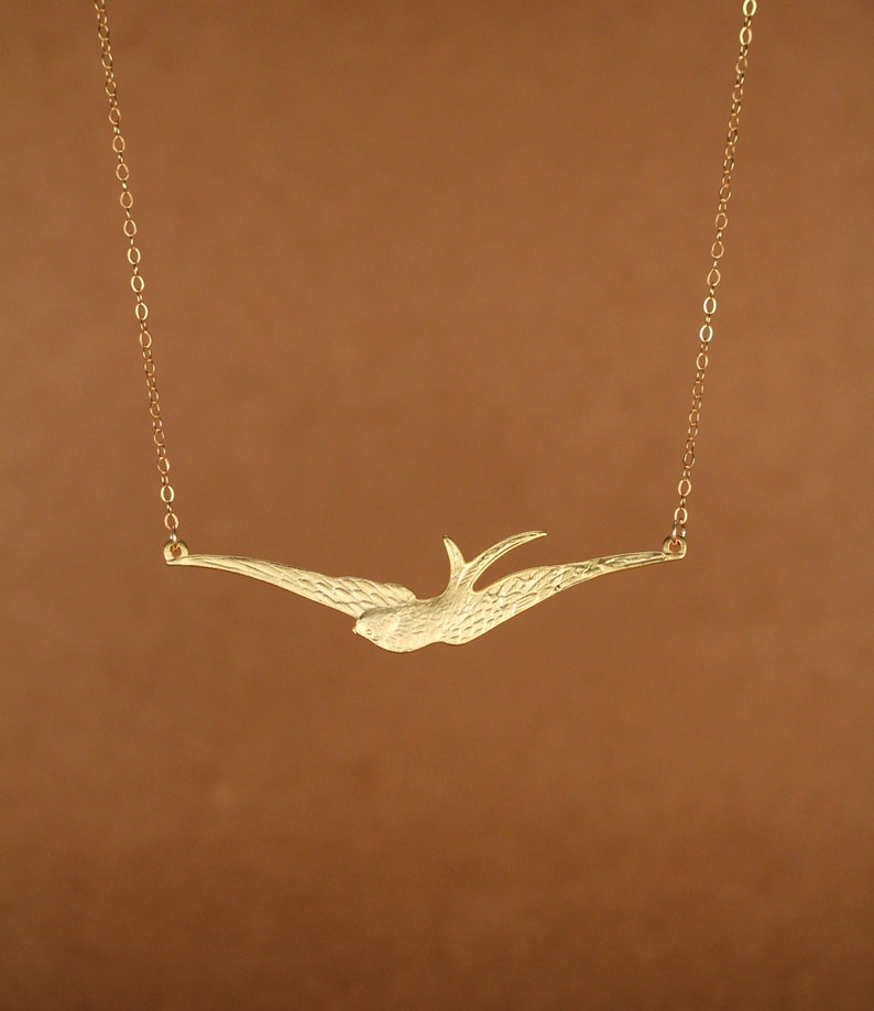 Flying Bird Necklace - Wings Necklace - Gold Bird Necklace - Sparrow ...