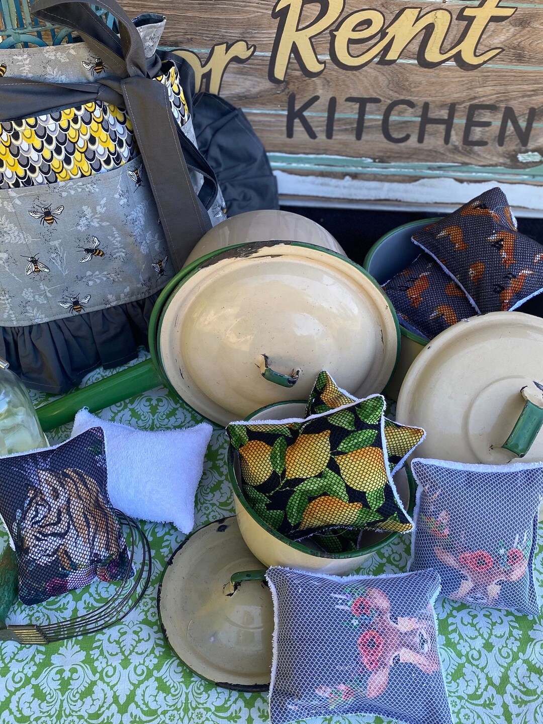 Fox, Deer Floral, Tiger Floral, or Lemon Theme Dish Scrubber, Reusable ...