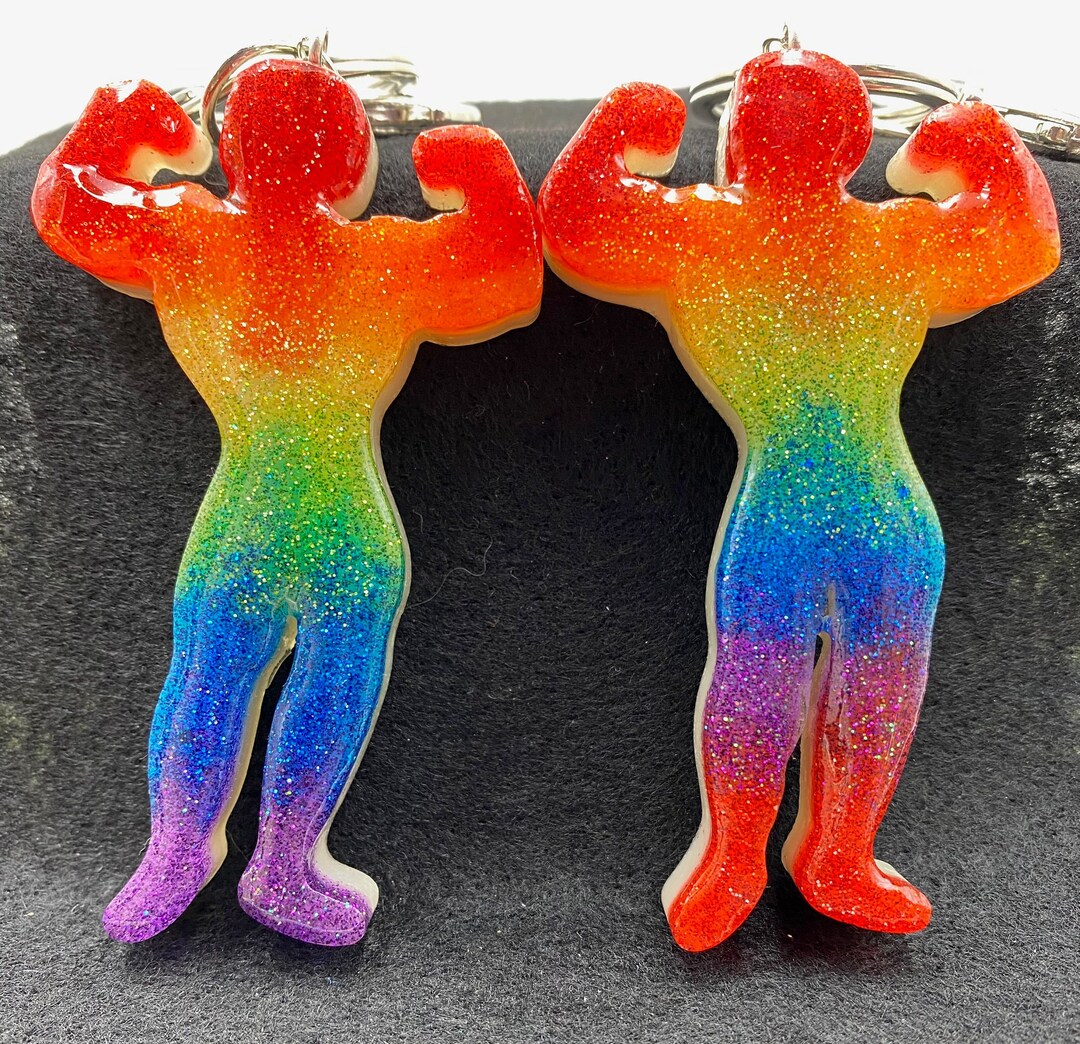 Rainbow Muscle Man Keychain - Etsy