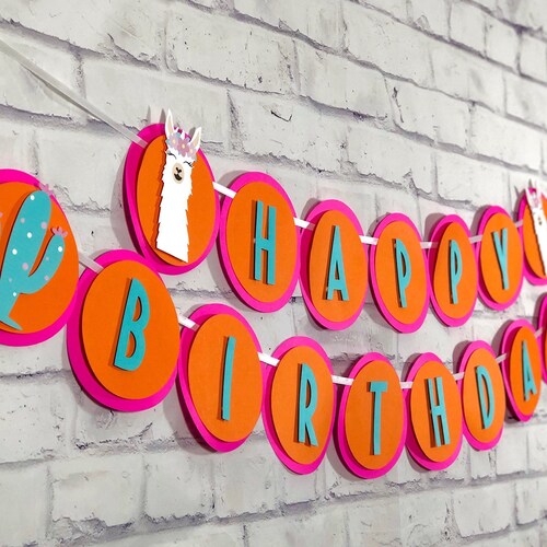 Happy Birthday Banner Llama Birthday Banner Fiesta Birthday - Etsy