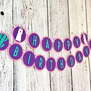 Llama Birthday Banner Purple Pink & Teal | Etsy