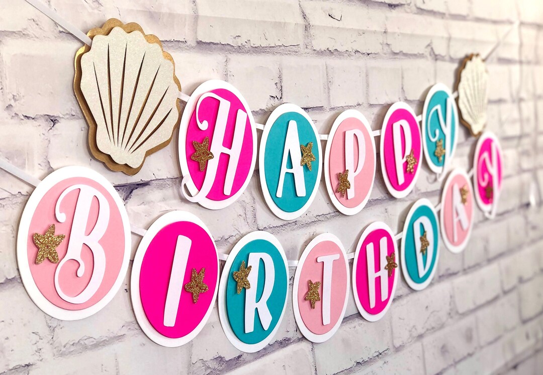 Mermaid Birthday Banner seashell Under the Sea Birthday - Etsy